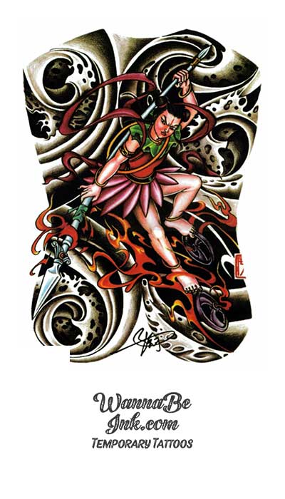 Asian Warrior Carrying Incense Best Temporary Tattoos| WannaBeInk.com