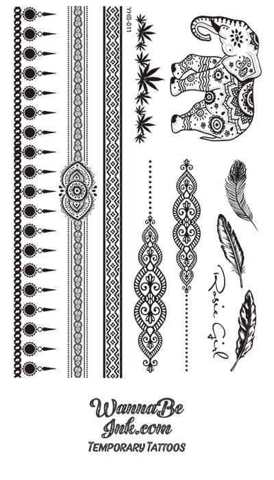 Beautiful Indian Elephant Cannabis Feather Pattern Black Henna Style ...