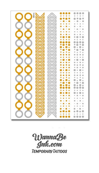 Circle Links in Wide Bands Silver and Gold Metallic Temporary Tattoos ...