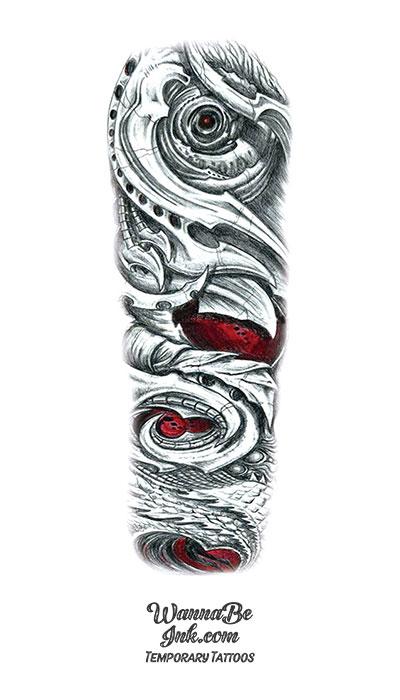 Cyborg Dragon Skeleton Under Skin Temporary Sleeve Tattoos| WannaBeInk.com