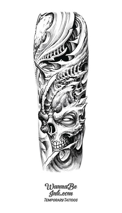 Demon Skull Under Skin Temporary Sleeve Tattoos| WannaBeInk.com