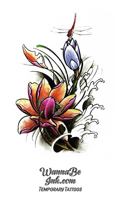 Lotus Flower on White Waves Best Temporary Tattoos| WannaBeInk.com