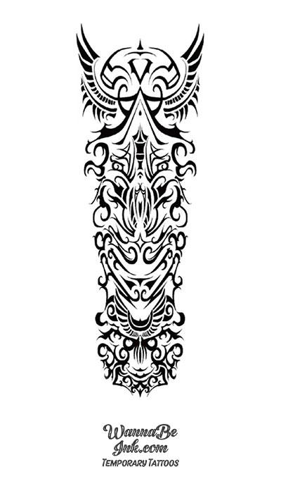 Phoenix Pattern Tribal Temporary Sleeve Tattoos | WannaBeInk.com
