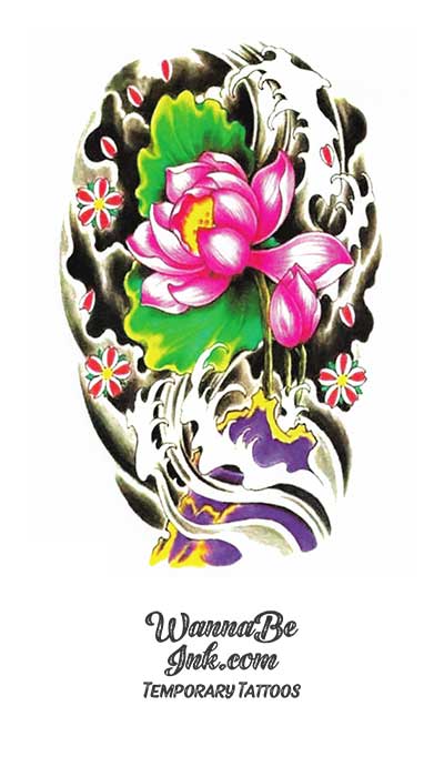 Pink Lotus Flower Surrounded By Blossoms Best Temporary Tattoos ...