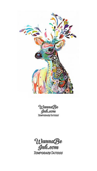 Rainbow Splattered Stag Best Temporary Tattoos| WannaBeInk.com