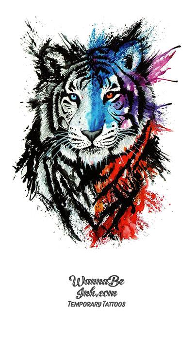 Red White and Blue Tiger Best Temporary Tattoos| WannaBeInk.com