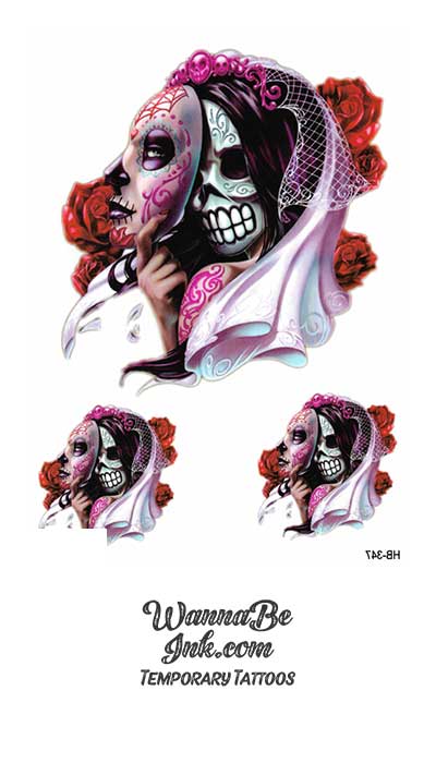 Skull Bride Under White Veil Removing Face Best Temporary Tattoos ...
