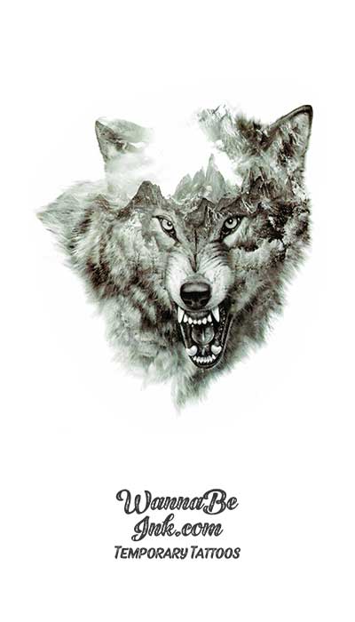 Snarling Wolf Face Tattoo Canvas Print Angry Wolf Head Tattoo